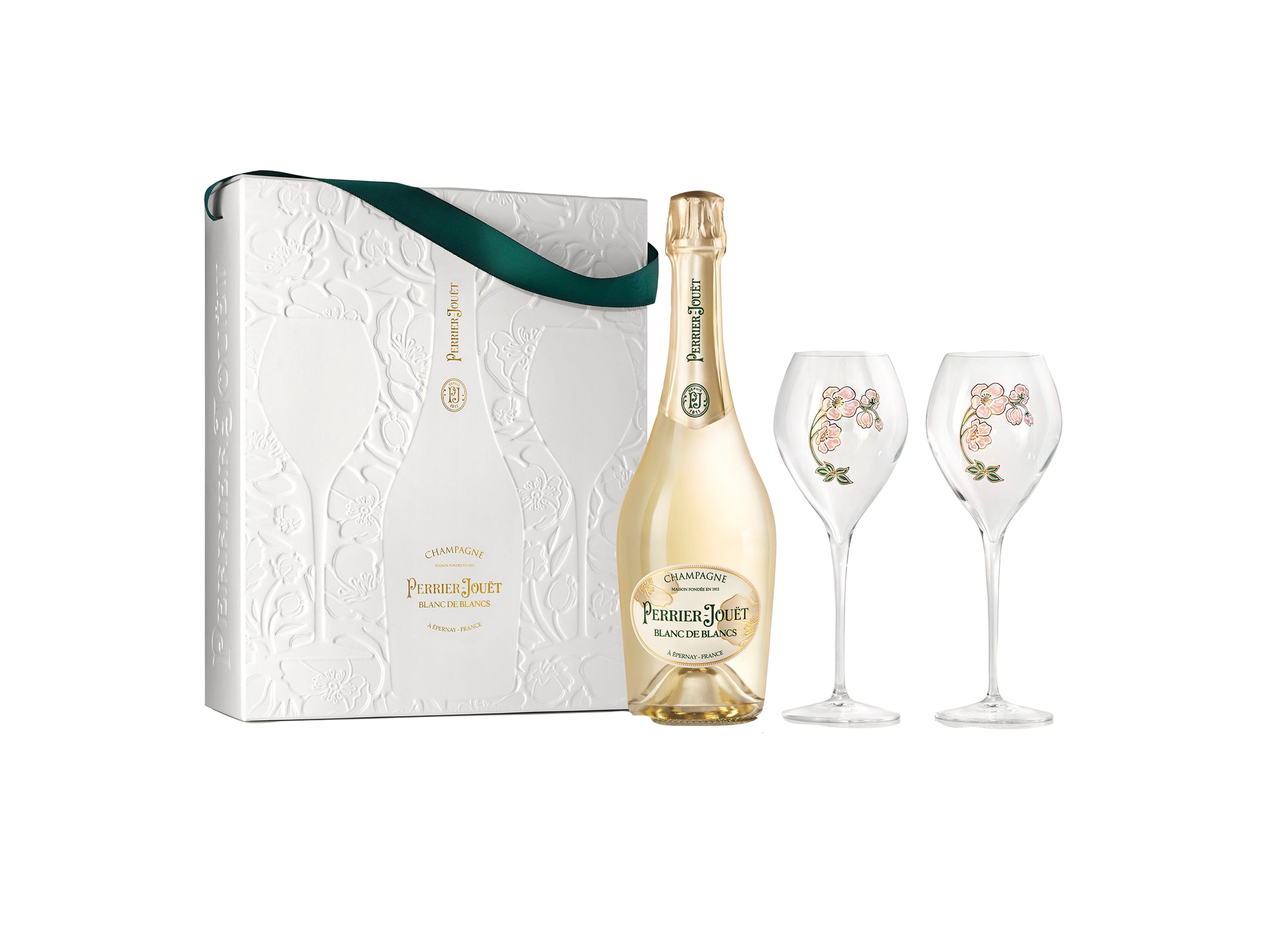 2 Perrier Jouet Champagne Flutes Glasses Belle Epoque French Hand ...